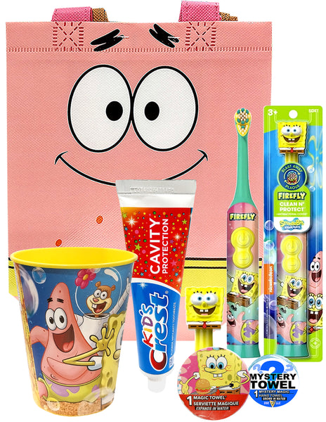 SpongeBob 6pc Oral Care Kit Essentials with DSE Bonus Mystery Towel fo